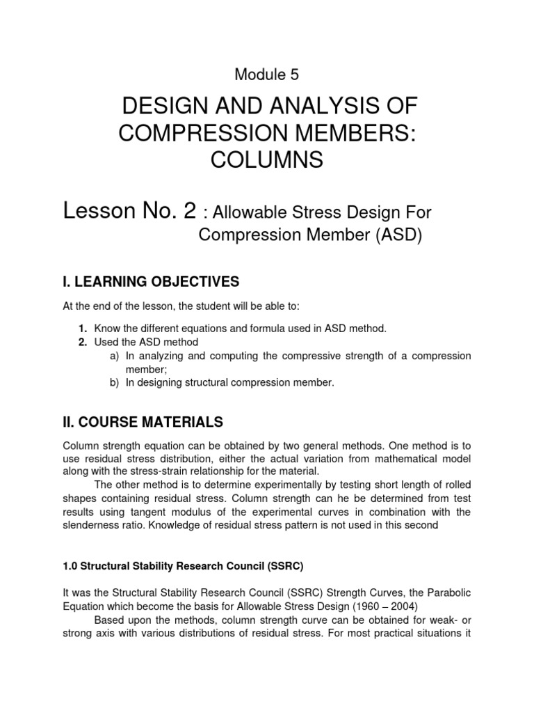 Module 5b Columns - Lesson 2 ASD | PDF | Stress (Mechanics) | Buckling