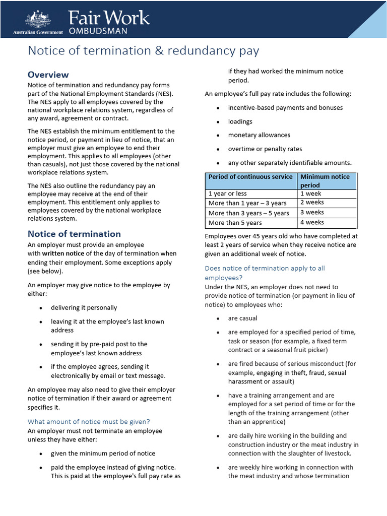 Notice of Termination and Redundancy Pay | Download Free PDF | Layoff ...