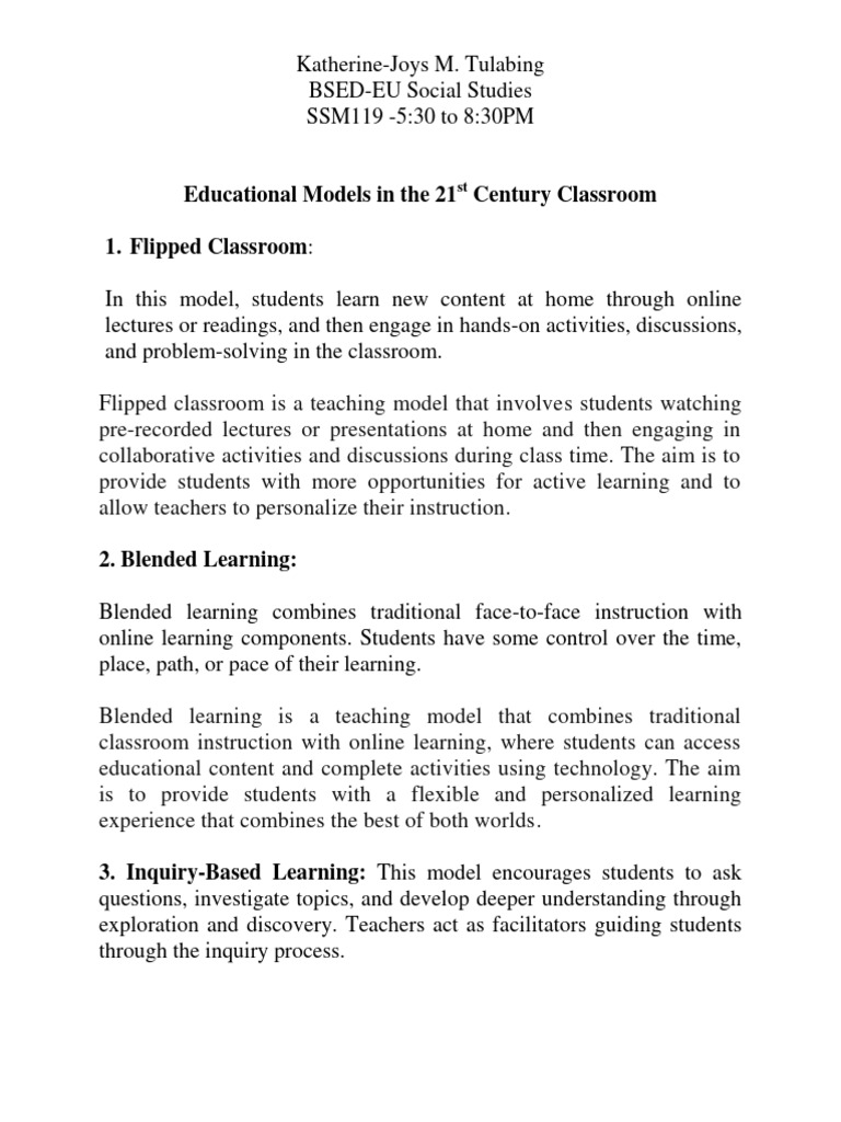 Educational Models - TULABING | PDF | Inquiry Based Learning | Learning