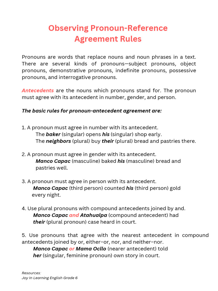 Pronoun-Reference Agreement Guide | PDF