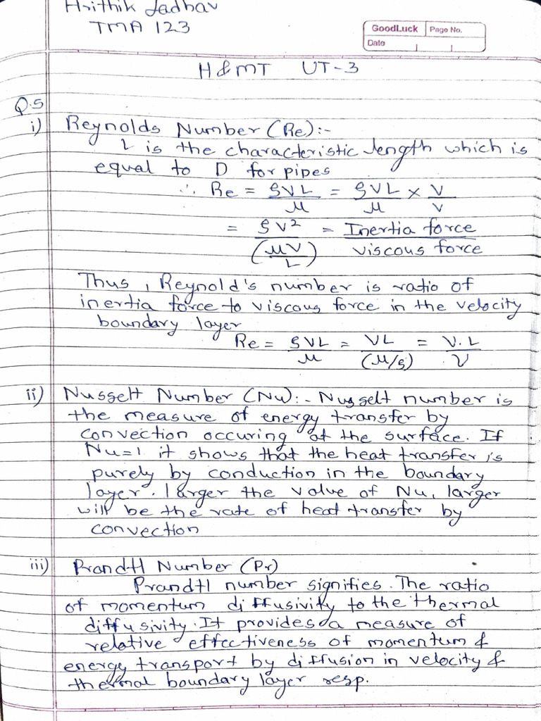 Fluid Dynamics: Reynolds & Nusselt Numbers | PDF