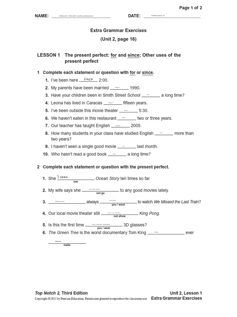 Unit 02 Extra Grammar Exercises | PDF