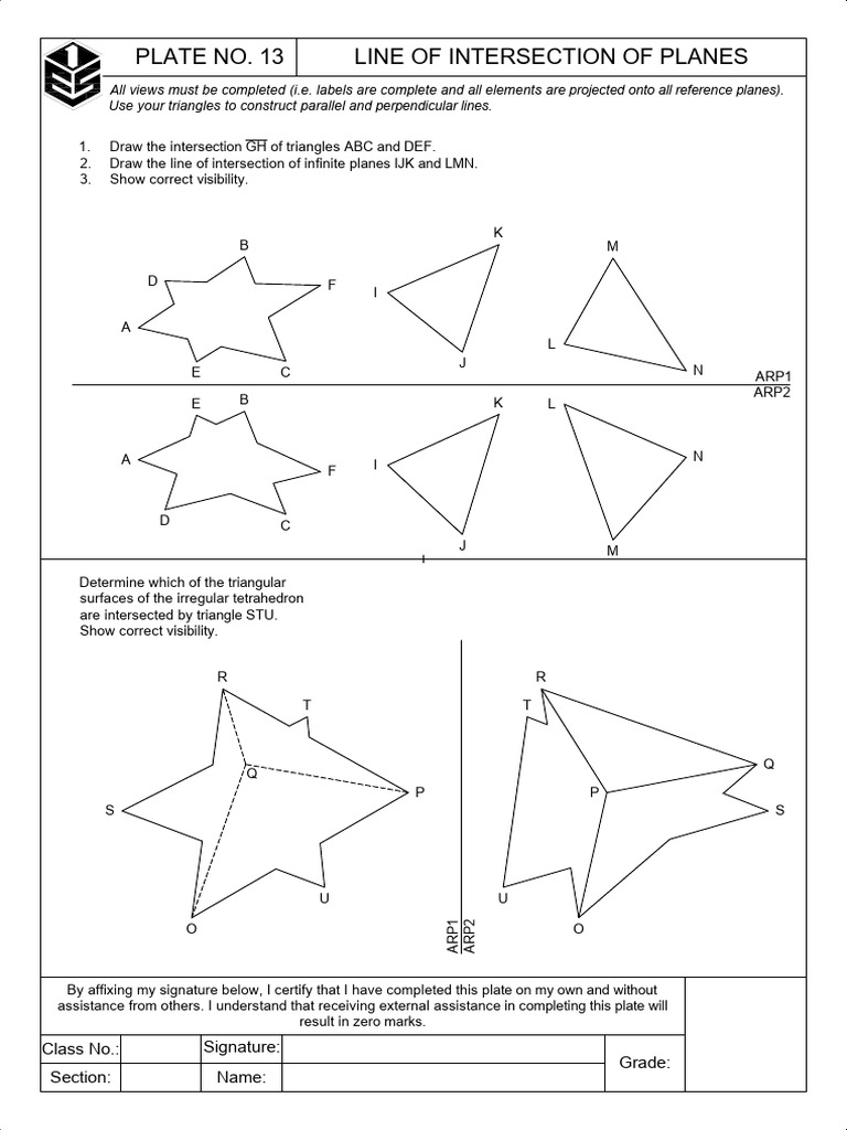 ES 1 Plate 13 Line of Intersection | PDF | Triangle | Mathematical Concepts