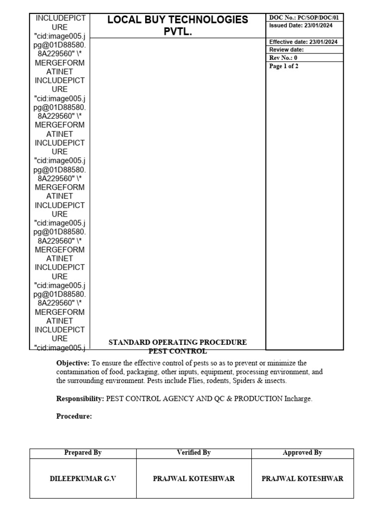 SOP For Pest Control | PDF | Pest Control