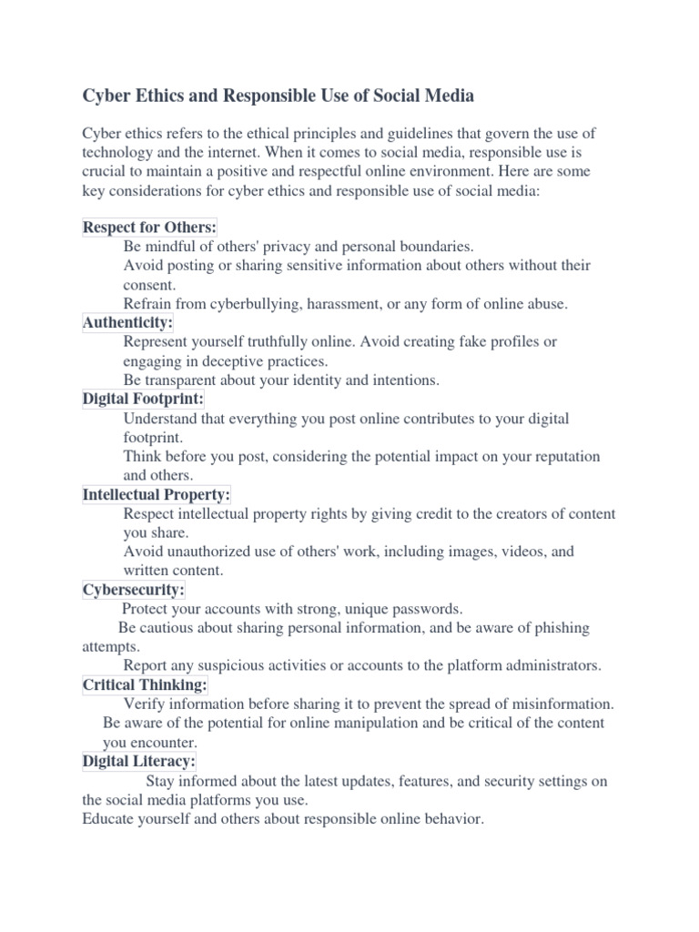 Cyber Ethics and Responsible Use of Social Media | PDF | Social Media ...