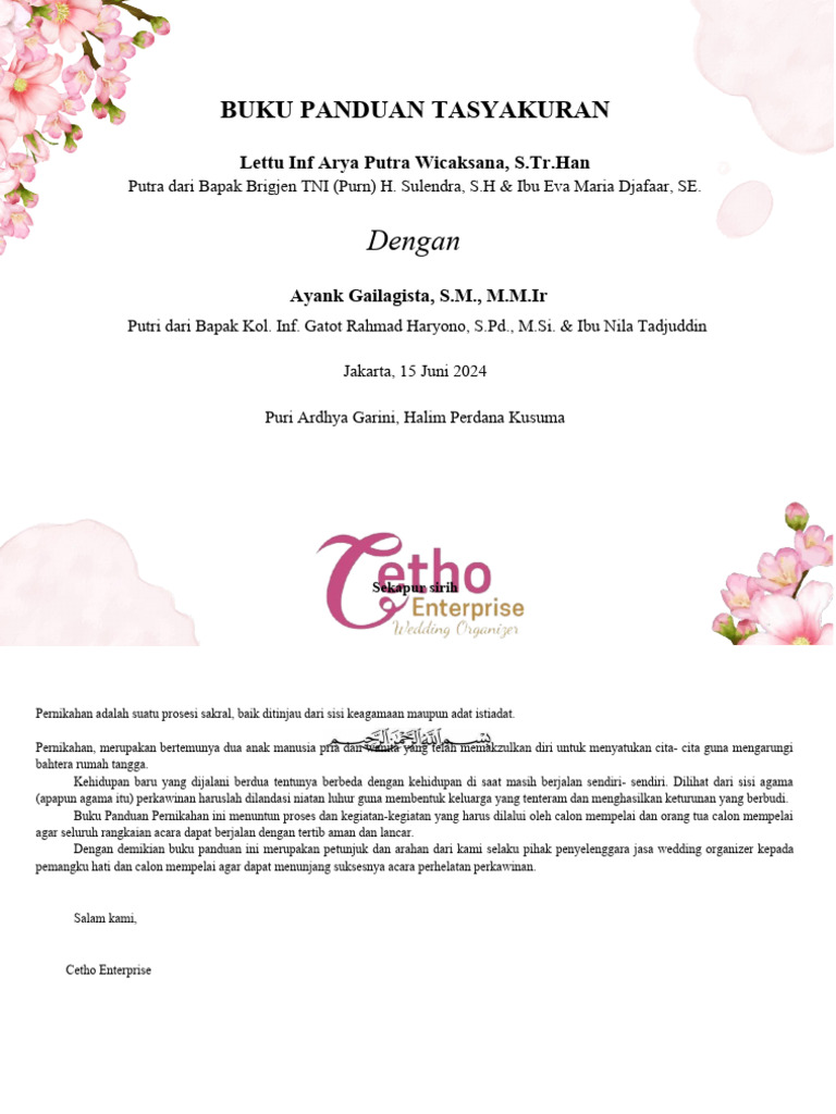 Buku Panduan Akad & Resepsi Ibu Muna (15 Juni 2024) | PDF