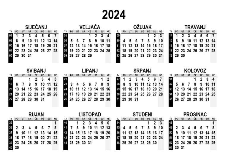 Kalendar 2024 Sa Tjednima | PDF