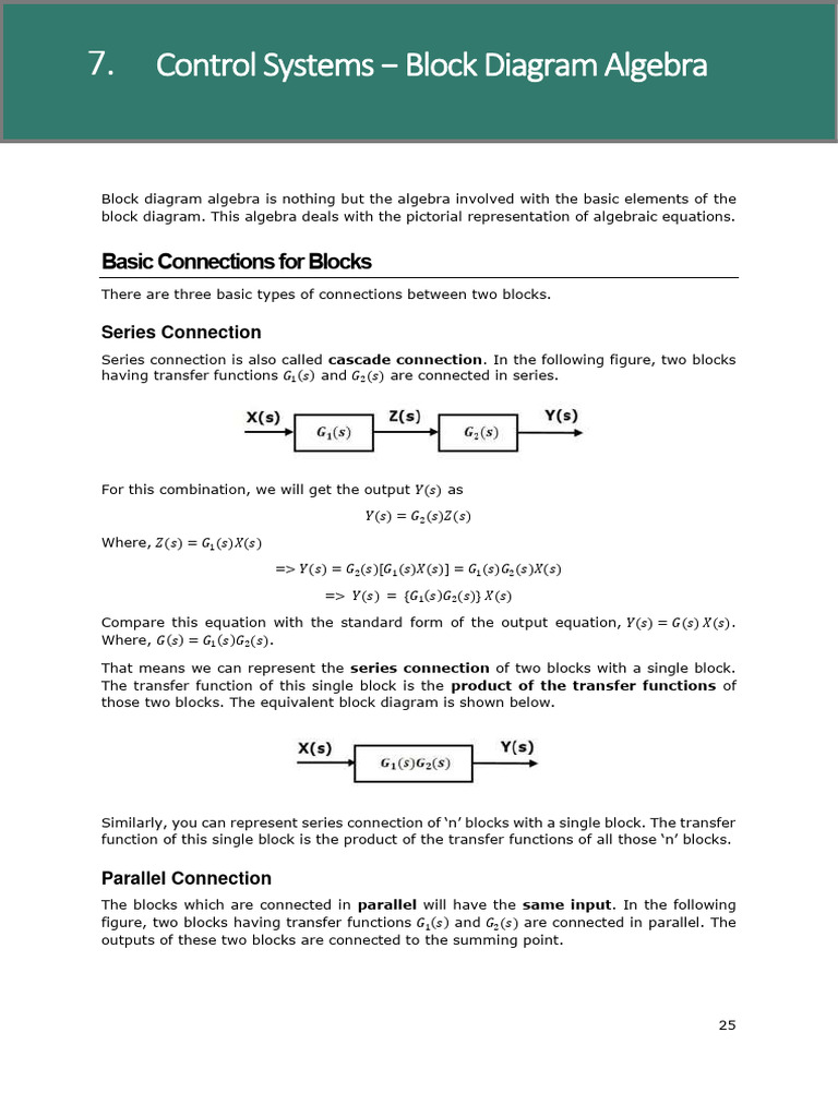 L07 Control Systems - Block Diagram Algebra | PDF | Feedback | Algebra