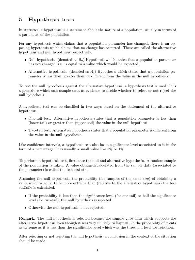5 Hypothesis tests | PDF | Statistical Hypothesis Testing | Statistical ...