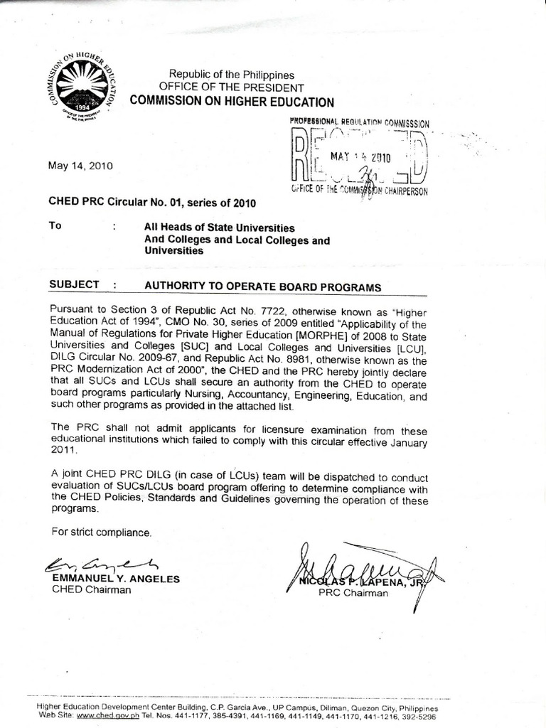 PRC CHED Circular 1 | PDF