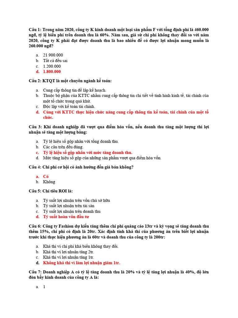 Đề ôn KTQT 1 | PDF