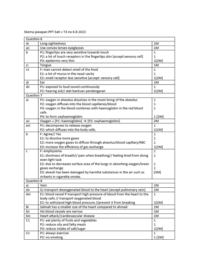 Bah C SN T3 2023 No 6-8 Skema Form 3 Science | PDF | Heart | Blood Vessel