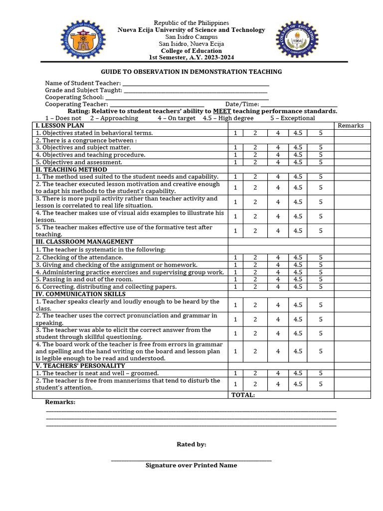 FINAL-DEMONSTRATION-TEACHING-SCORE-SHEET | PDF | Teachers | Lesson Plan