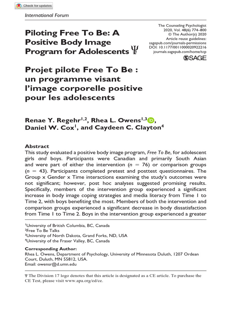 Positive Body Image Program Adolescents | PDF | Standard Deviation ...