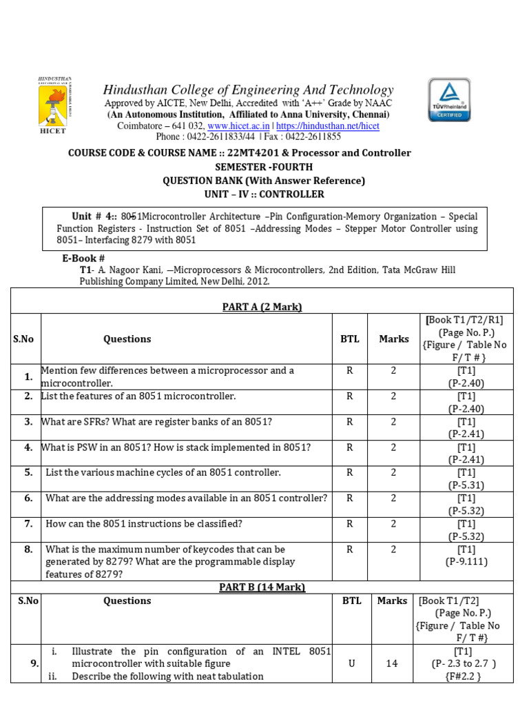 8051 Microcontroller Question Bank | PDF | Classes Of Computers | Computer Architecture