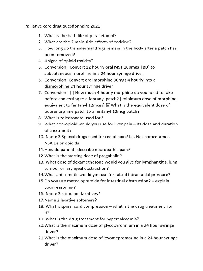 Palliative Care Drug Questionnaire 2022 | Download Free PDF | Morphine ...