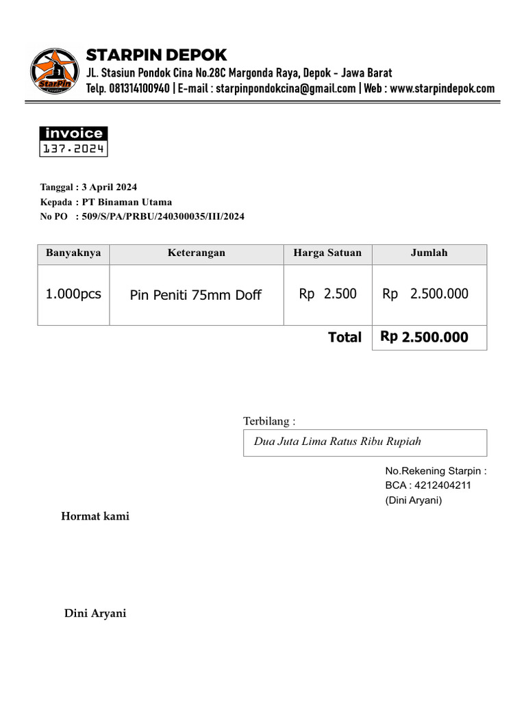 Invoice LUNAS PT Binaman Utama 1000pcs | PDF