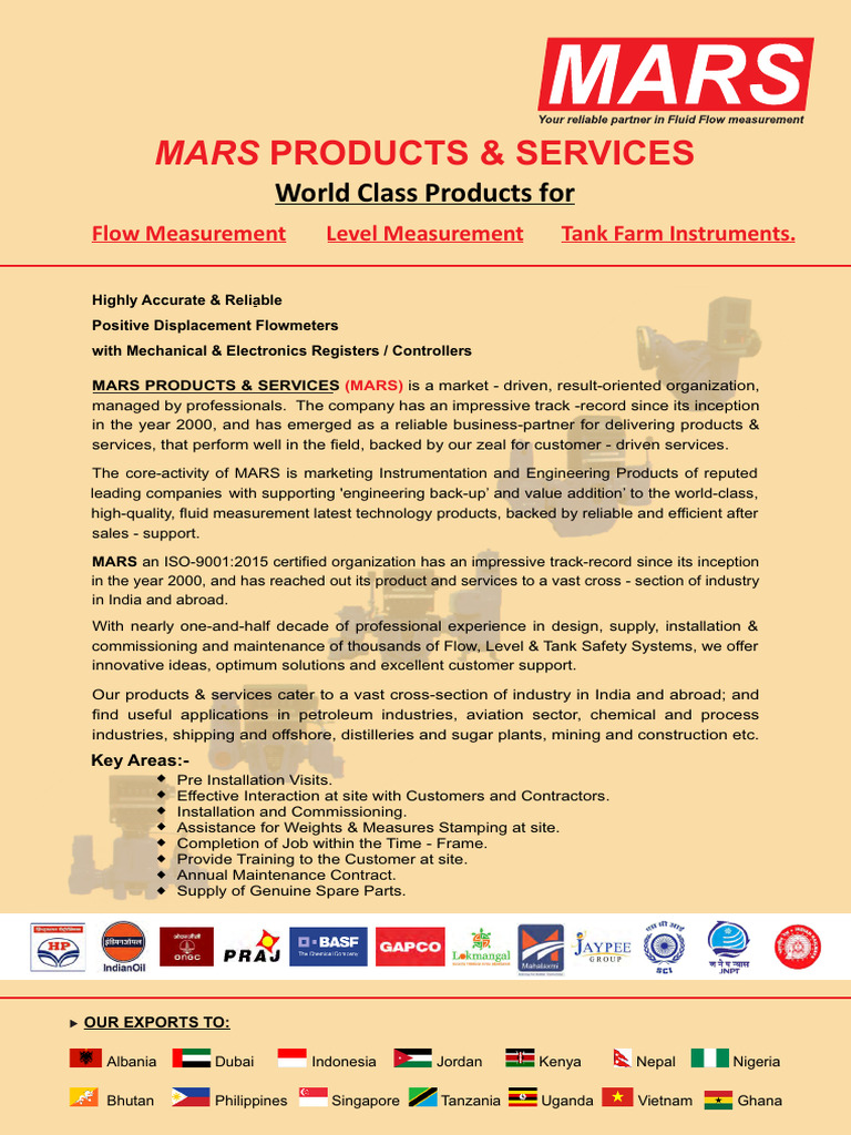 MARS Products & Services Overview | PDF | Flow Measurement | Pump