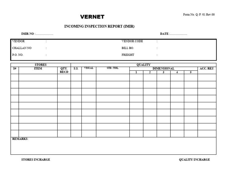 Incoming Inspection Report Template | PDF