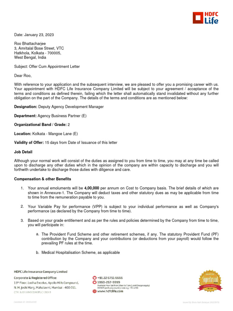 Offerletter | PDF | Employment | Insurance