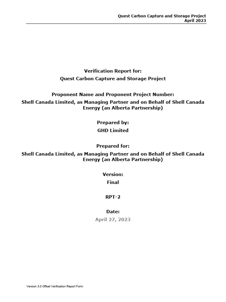 Quest Ccs Report | PDF | Carbon Capture And Storage | Carbon Sequestration