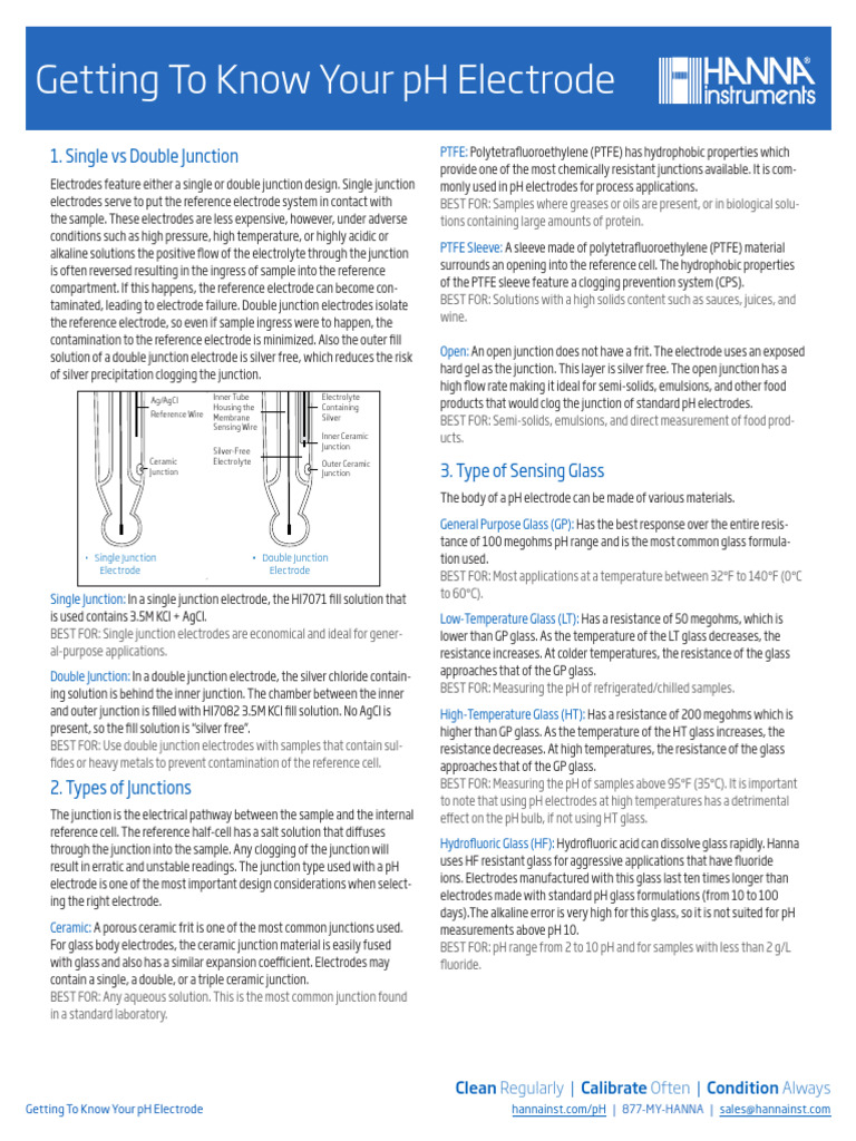 Getting To Know Your Electrode Hanna Instruments | PDF | Ph | Physical Chemistry