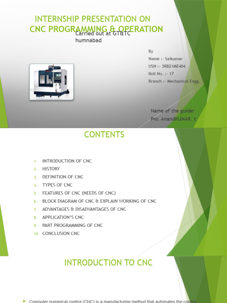 Internship Presentation On CNC Programming & Operation: Carried Out at GT&TC Humnabad | PDF ...