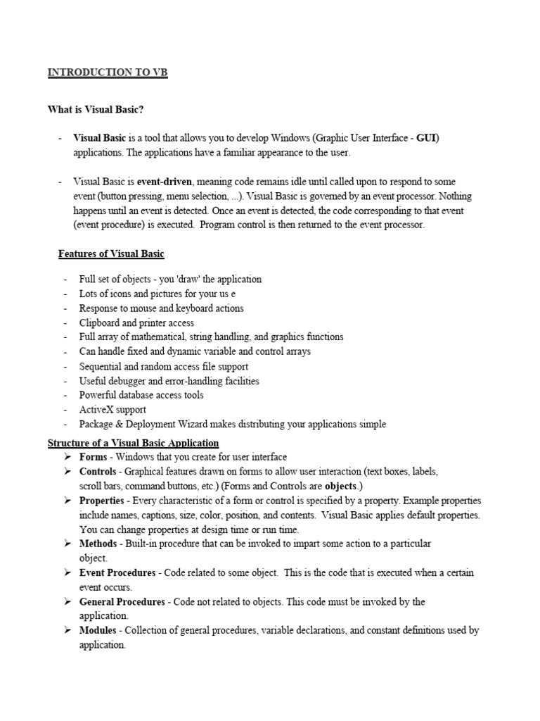 Lesson1 - Introduction To VB | PDF | Graphical User Interfaces | Window (Computing)