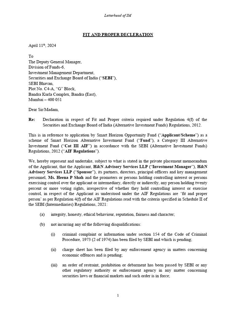 Annexure - Fit and Proper Declaration | PDF | Justice | Crime & Violence