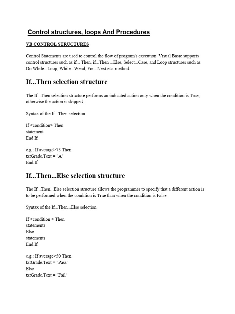 Lesson3 Procedures Control Structures And Loops Pdf Control Flow Computer Program