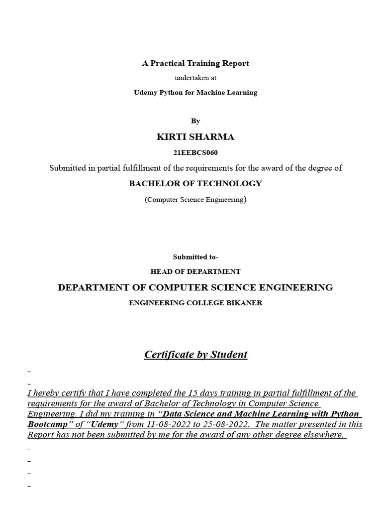 Training Report On Machine | PDF | Machine Learning | Statistical ...