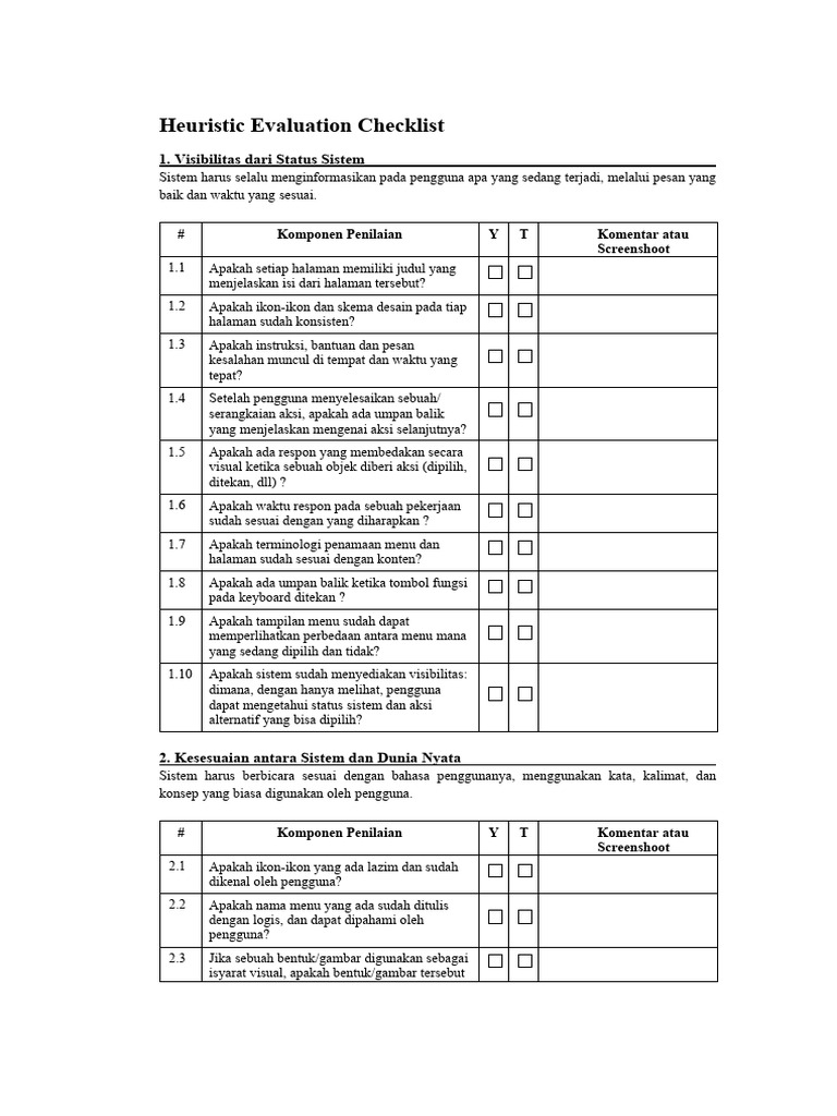 Checklist Evaluasi Heuristik UX | PDF