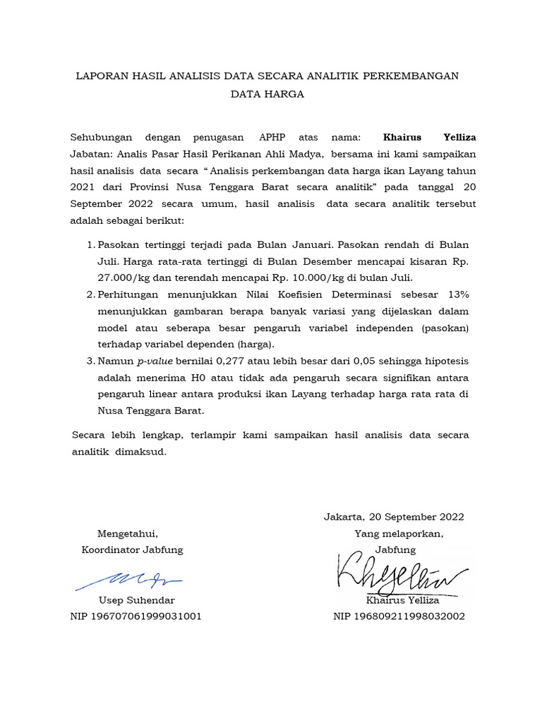 Laporan Hasil Analisis Data Secara Analitik Perkembangan Data Harga Ikan Layang Di Nusa Tenggara ...