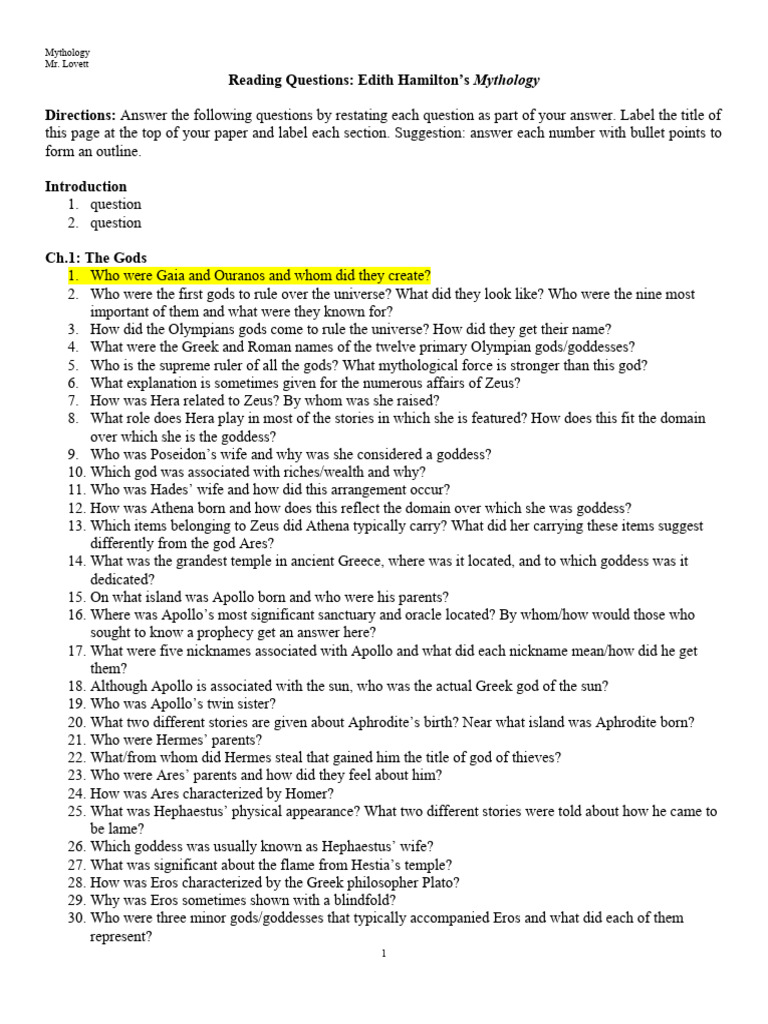 Questions Edith Hamilton Mythology | PDF | Jason | Theseus