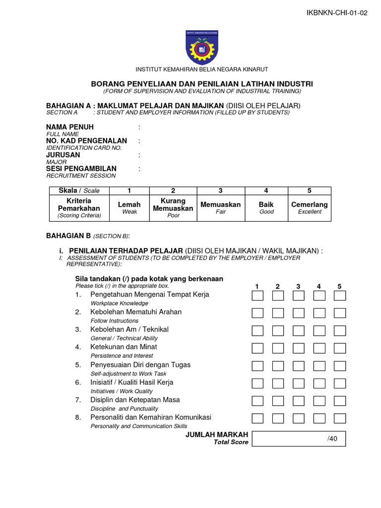 Borang Penyeliaan Dan Penilaian Latihan Industri Pdf