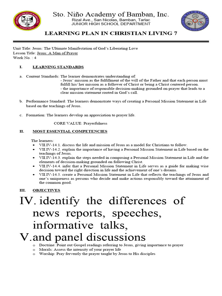 Grade 7 - Lesson Plan - Jesus Man of Prayer | PDF | Prayer | Jesus