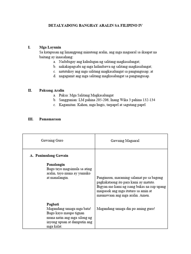 Banghay Aralin Sa Filipino IV | PDF