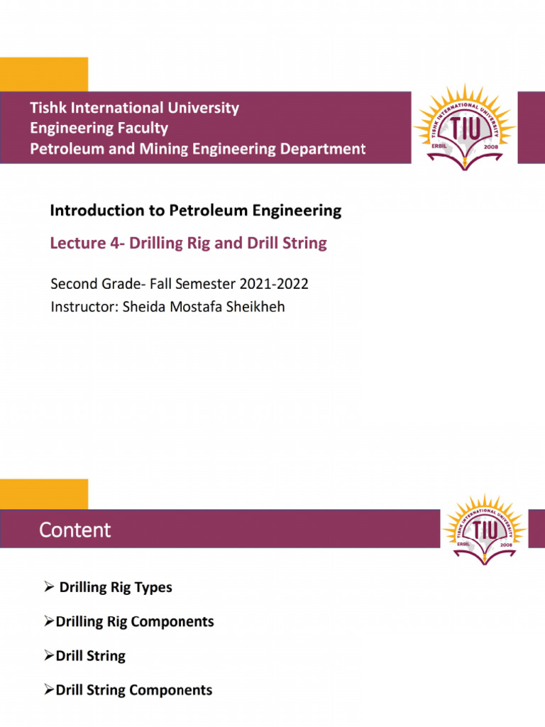 Lecture 4 Drilling Rig and Drill String | PDF Lecture 4 Drilling Rig and Drill String | PDF