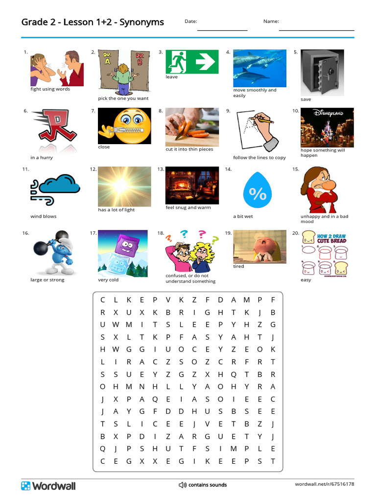 Grade 2 Lesson 12 Synonyms Wordsearch | PDF