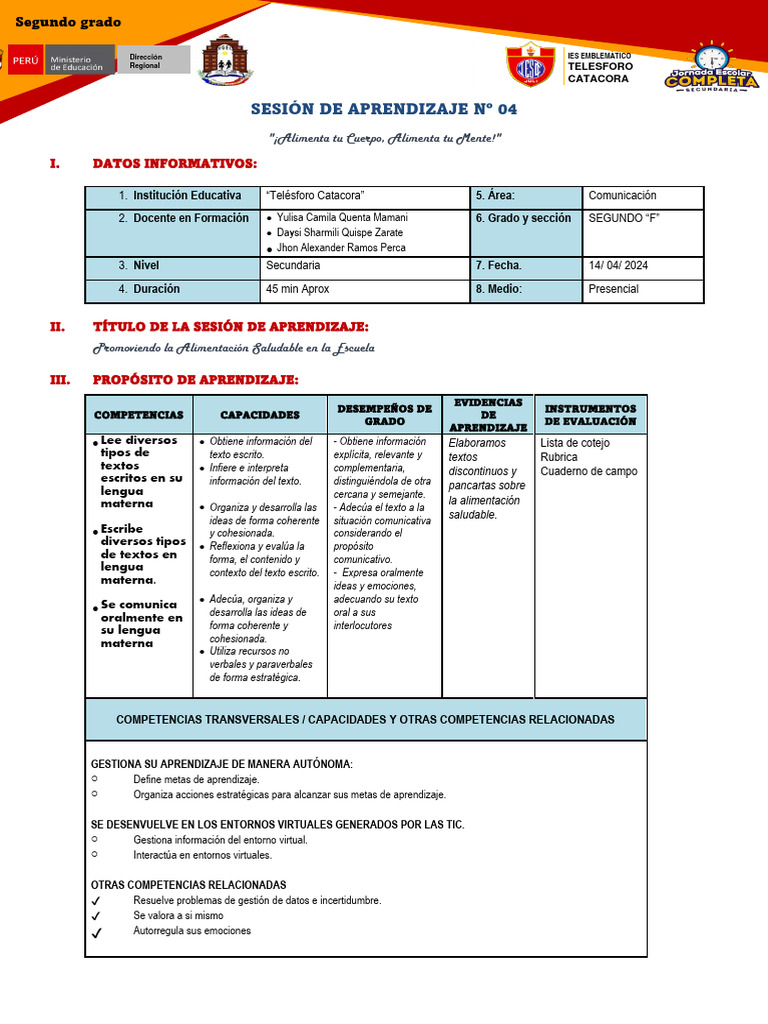 SESION DE APRENDIZAJE SEGUNDO GRADO - Sesion Dos | PDF | Evaluación | Aprendizaje