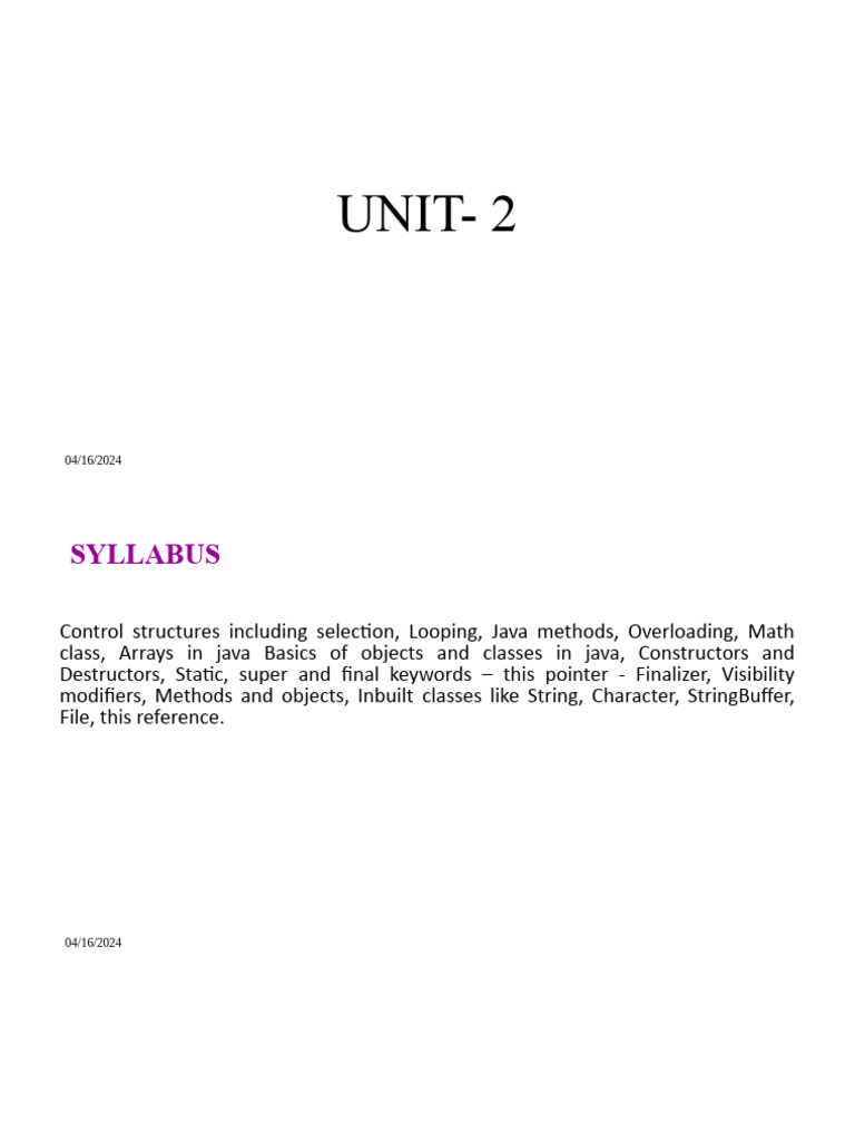 JAVA Unit 2 | PDF | Control Flow | Class (Computer Programming) JAVA Unit 2 | PDF | Control Flow | Class (Computer Programming)