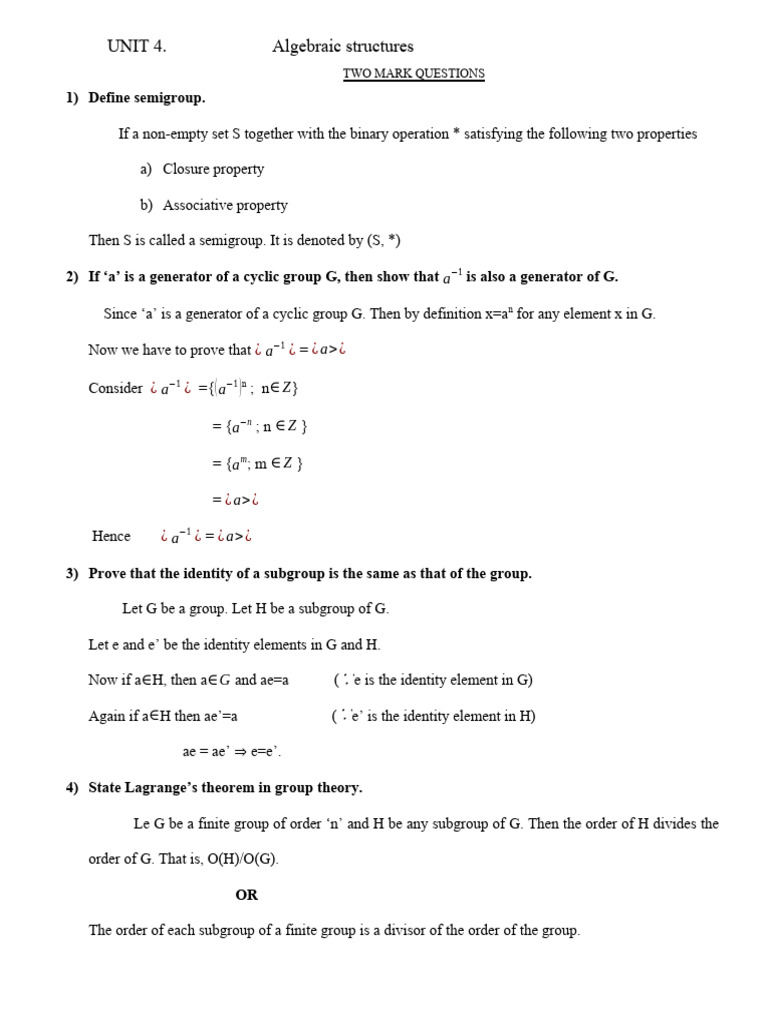 Algebraic Structures | PDF | Group (Mathematics) | Ring (Mathematics)