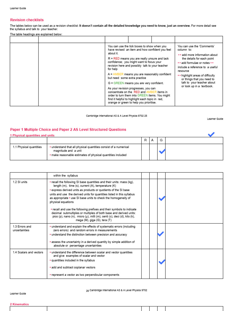 (Template) 9702 Student Learner Guide (Revision Checklist) | PDF | Quark | Gases