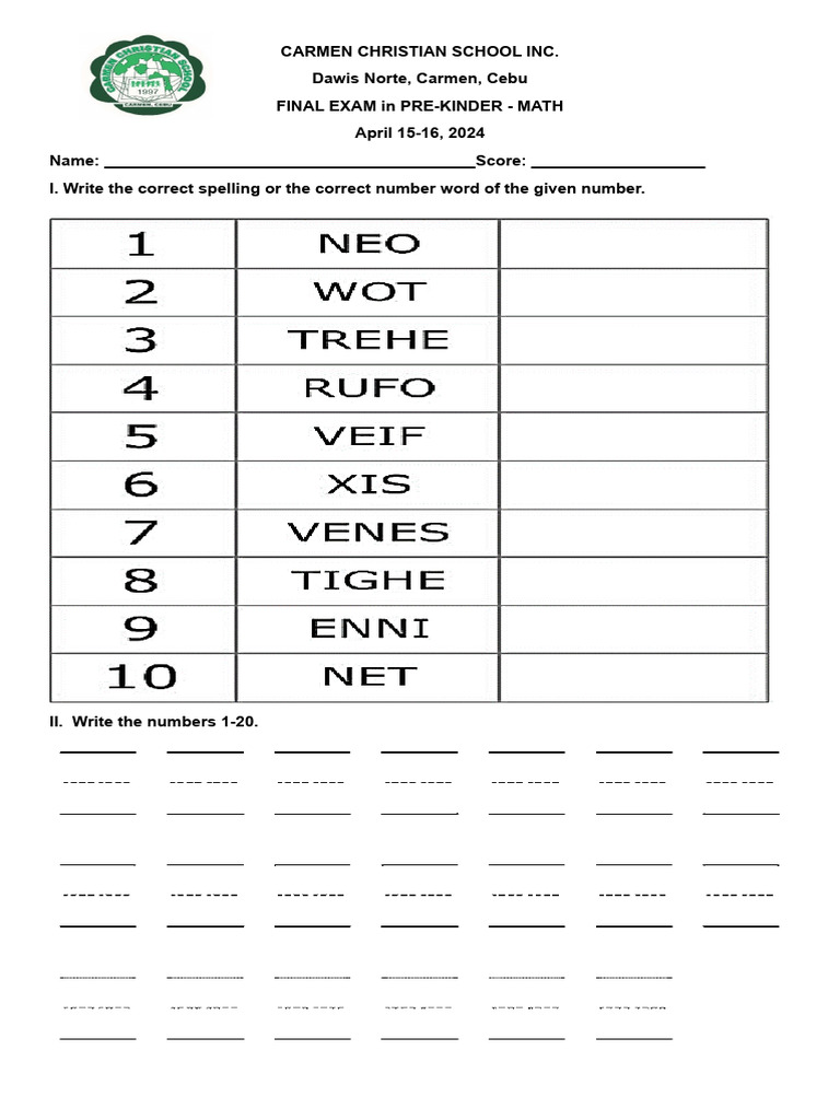 Final Exam Kinder | PDF