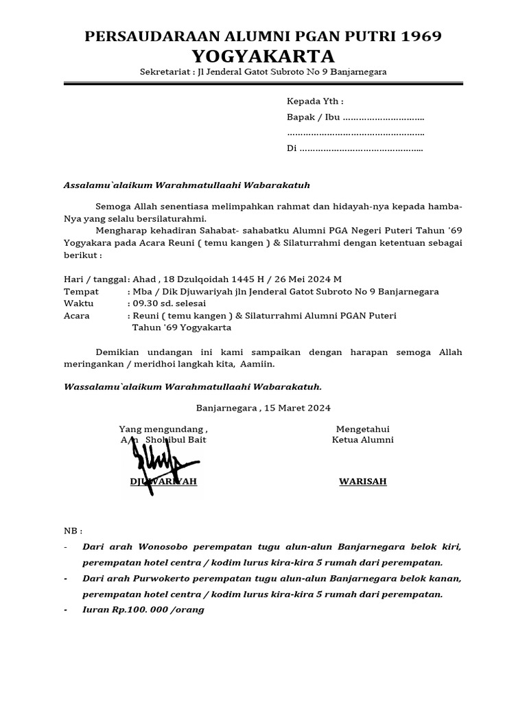 Undangan Pgan Putri Bu Warisah | PDF