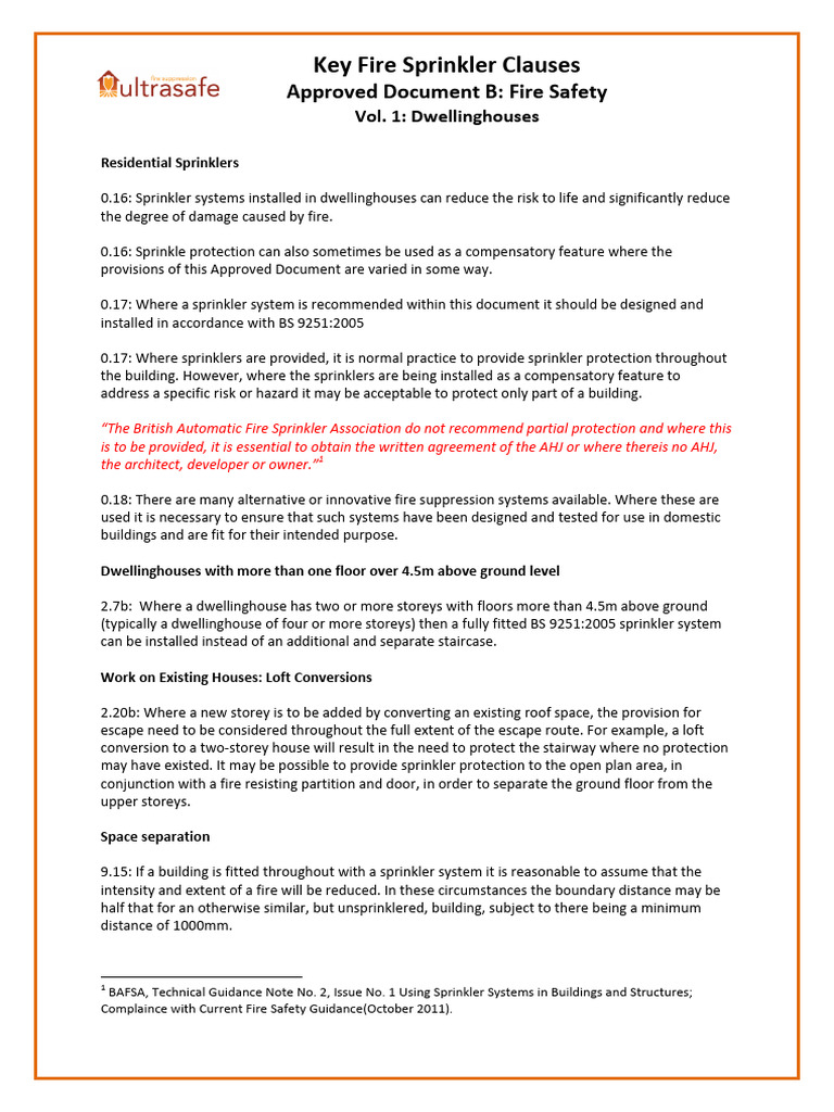 Fire Sprinkler Key Clauses Approved Document B | PDF | Fire Sprinkler ...