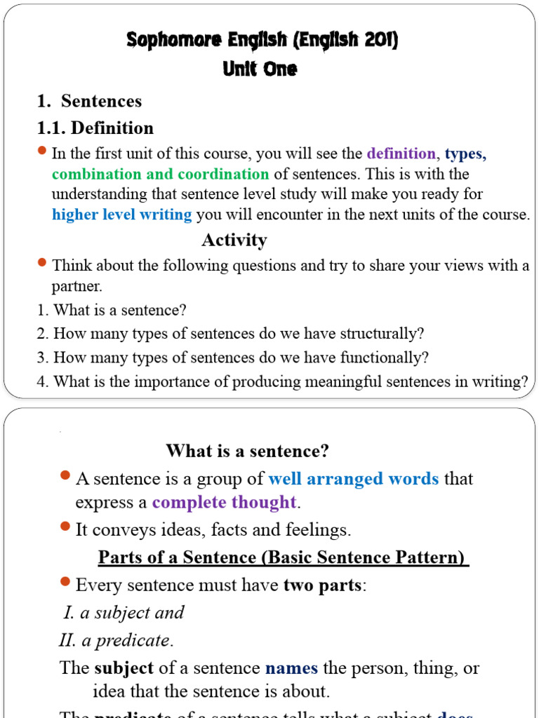 Sophomore English: Sentence Structures | PDF | Sentence (Linguistics ...