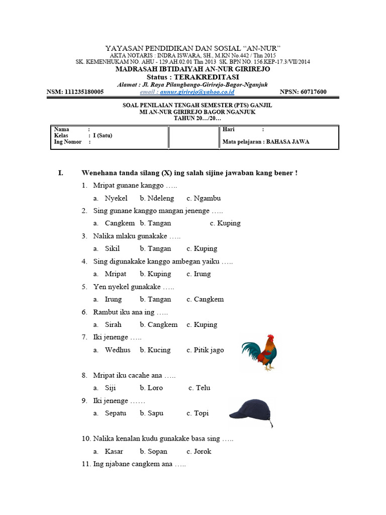 PTS Bhs. Jawa KLS 1 | PDF