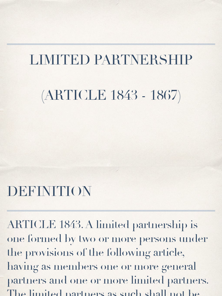 Limited Partnership Pdf Limited Partnership Partnership