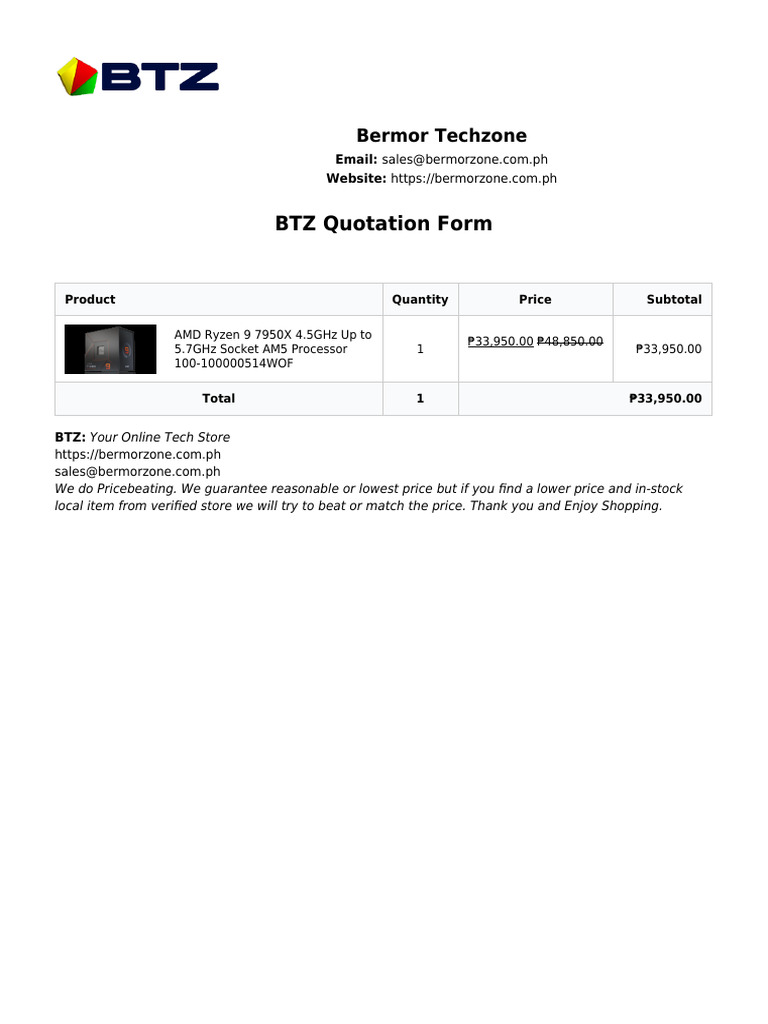 Bermor Techzone Quotation Form | PDF